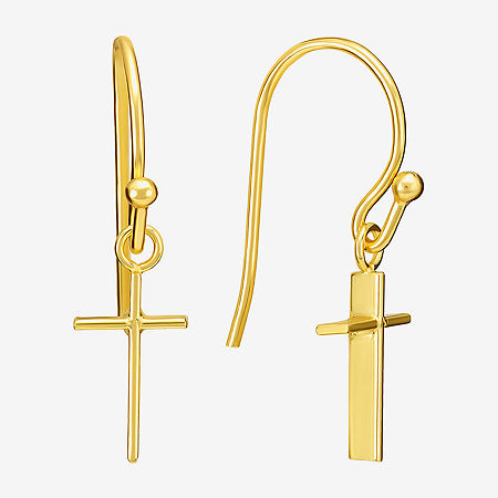 Click here for Athra 14kt. Gold Over Silver Cross Drop Earrings prices