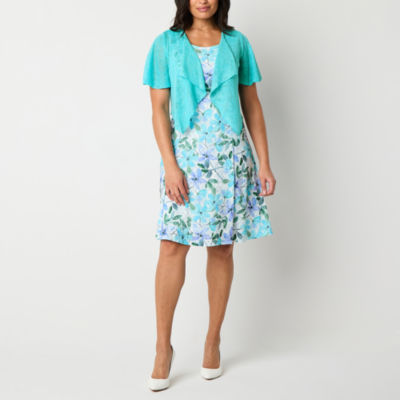 Perceptions Womens Floral Jacket Dress, Color: Turq White - JCPenney