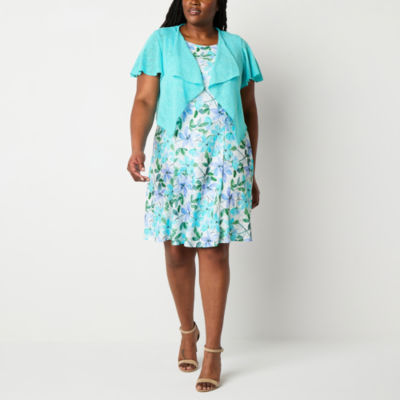 Perceptions Womens Floral Jacket Dress Plus, Color: Turq White - JCPenney