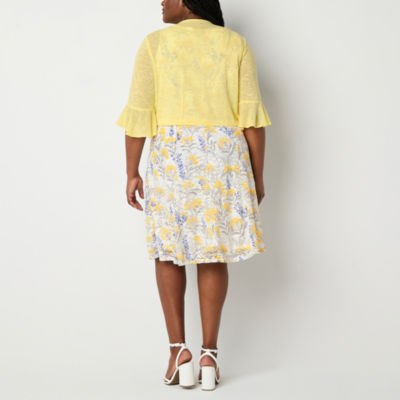 Perceptions Womens Floral Lace Jacket Dress Plus, Color: Yellow Ivory ...
