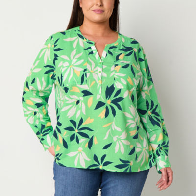 Liz Claiborne Womens Split Crew Neck Long Sleeve Plus Blouse, Color ...