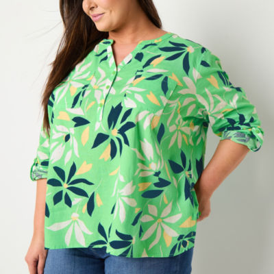 Liz Claiborne Womens Split Crew Neck Long Sleeve Plus Blouse, Color ...