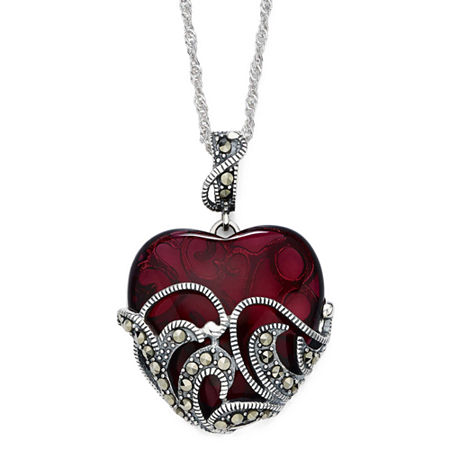 Click here for Marcasite and Red Stone Sterling Silver Heart Pend... prices
