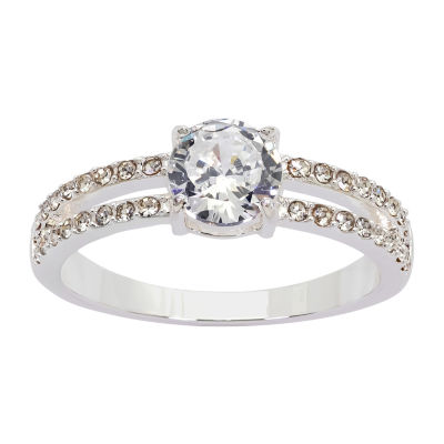 Sparkle Allure Crystal Pure Silver Over Brass Solitaire Engagement Ring ...