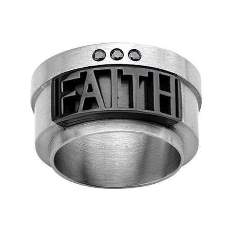 Click here for Mens Faith Cutout Black Cubic Zirconia Stainless S... prices