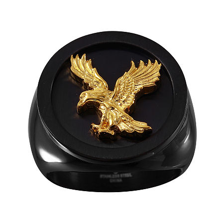 Click here for Mens Black and Gold IP Stainless Steel Eagle Ring... prices