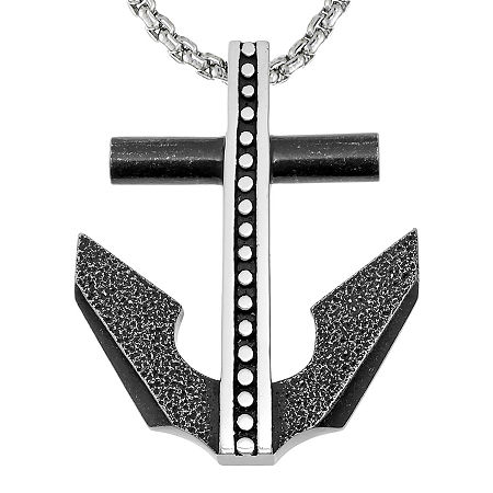 Click here for Mens Black IP Stainless Steel Anchor Pendant Neckl... prices