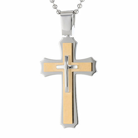 Click here for Mens Two-Tone Stainless Steel Triple Layer Cross P... prices