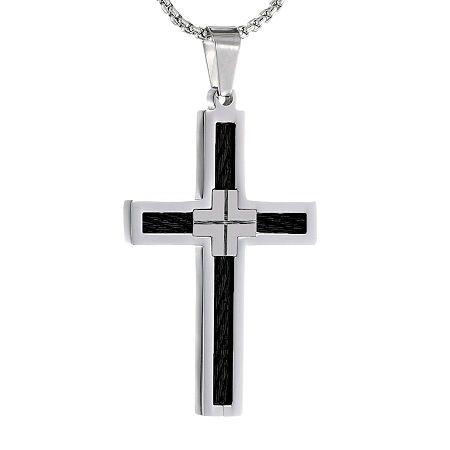 Click here for Mens Two-Tone Stainless Steel Cross Pendant Neckla... prices