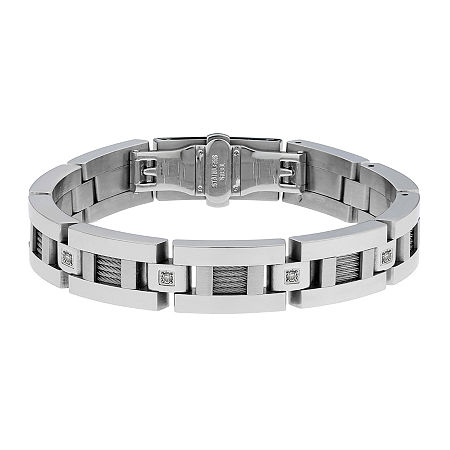 Click here for Mens 1/10 CT. T.W. Diamond Stainless Steel Link Br... prices