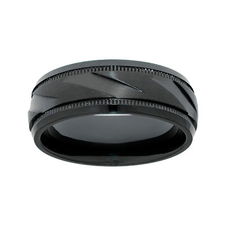 Click here for Mens Black Zirconium Band Ring with Ribbed Texture... prices