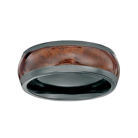 Click here for Mens Black Zirconium Band Ring with Wood Inlay  9... prices