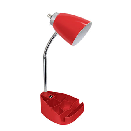 Limelights Gooseneck Organizer Desk Lamp with iPad Tablet Stand Book Holder and Usb port - Red