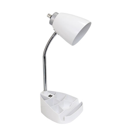 Limelights Gooseneck Organizer Desk Lamp with iPad Tablet Stand Book Holder and Usb port - White