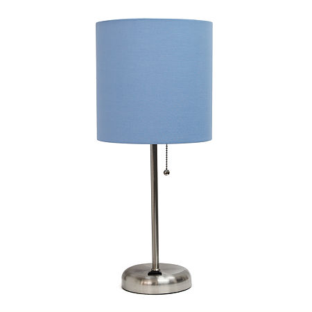 Lime Lights Stick Lamp with Charging Outlet and Fabric Shade - Blue