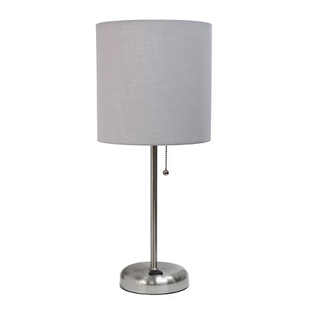 LimeLights White Stick Lamp w/Charging Outlet & Fabric Shade