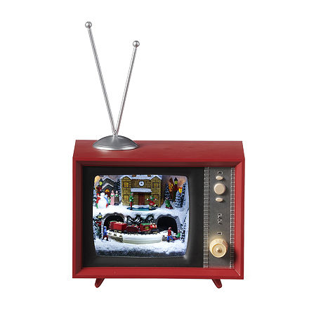Roman 5 Led Tv North Pole Plays Music Christmas Tabletop Decor  One Size  Red