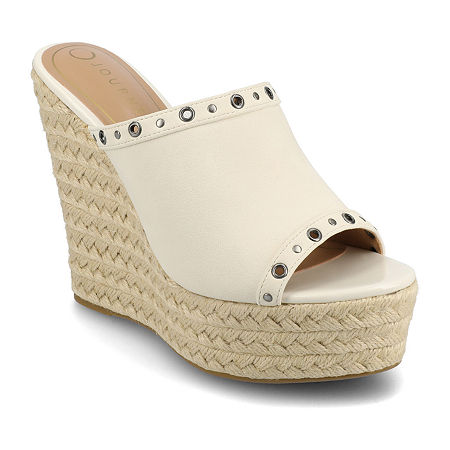 Journee Collection Womens Yari Wedge Sandals  12 Medium  White