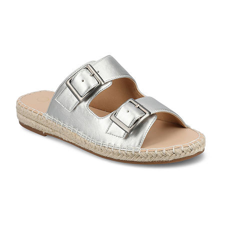 Journee Collection Womens Tresah Double Strap Espadrille Sandals - Silver