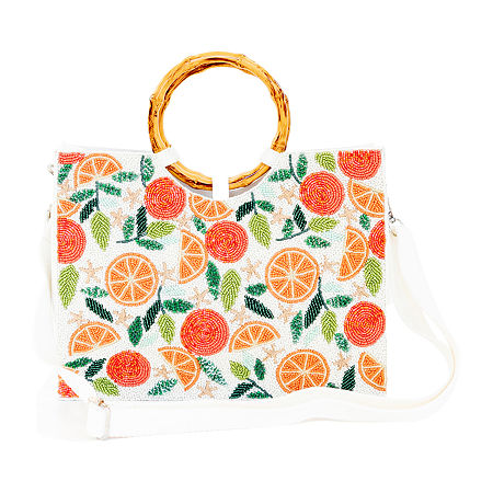 Click here for SOL and MER Orange Beaded Bamboo Handle Tote Bag... prices