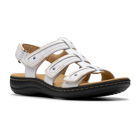 Clarks Womens Collection Laurieann Ivy Rip Tape Sandals - White Leather