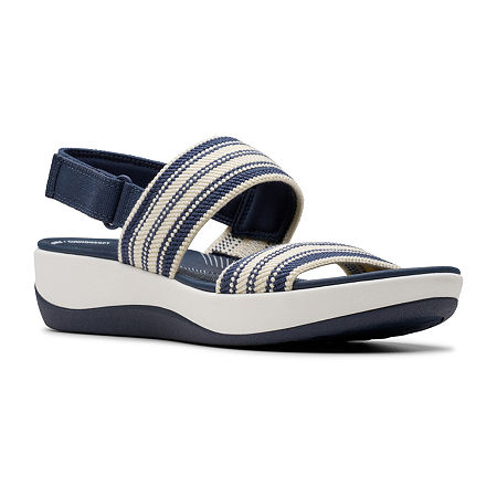 Clarks Womens Arla Stroll Slip-On Slingback Sandals - Navy Multi Textile