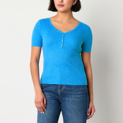 A N A Womens Tall Short Sleeve Fitted Henley Shirt Jcpenney