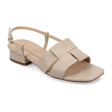 Journee Collection Womens Tabatha Block Heel Slingback Flat Sandals - Nude
