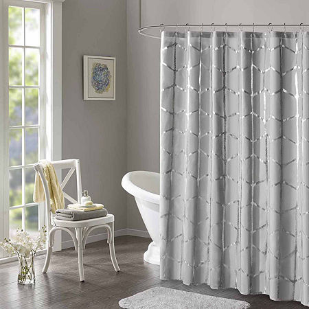 Intelligent Design Raina Metallic Printed Shower Curtain  72 x 72 - Grey