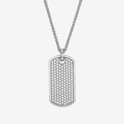 Mens 3 3/4 CT. T.W. Cubic Zirconia Sterling Silver Dog Tag 22 Inch ...