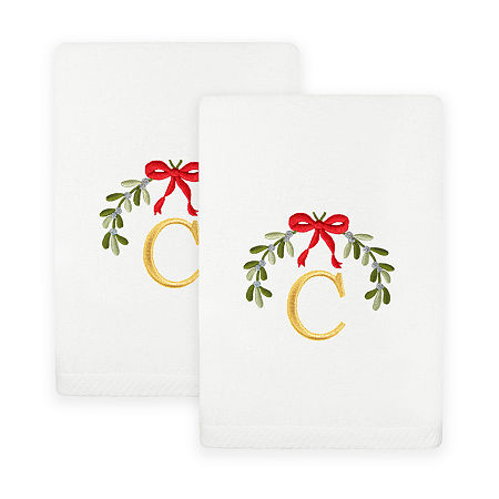 Click here for Linum Home Christmas Mistletoe Monogram White Embr... prices