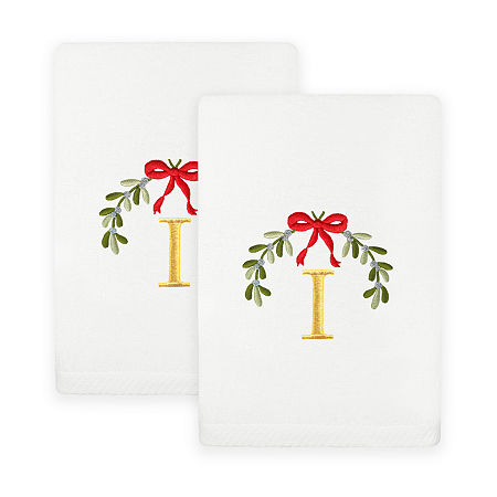 Click here for Linum Home Christmas Mistletoe Monogram White Embr... prices