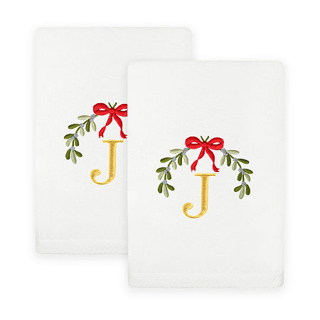 Click here for Linum Home Christmas Mistletoe Monogram White Embr... prices