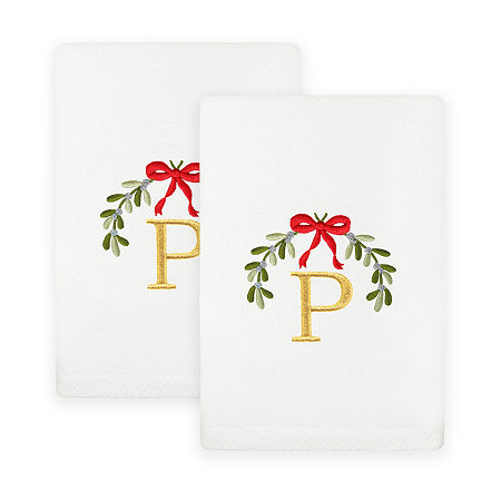 Click here for Linum Home Christmas Mistletoe Monogram White Embr... prices