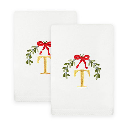 Click here for Linum Home Christmas Mistletoe Monogram White Embr... prices