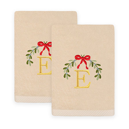 Click here for Linum Home Christmas Mistletoe Monogram Beige Embr... prices