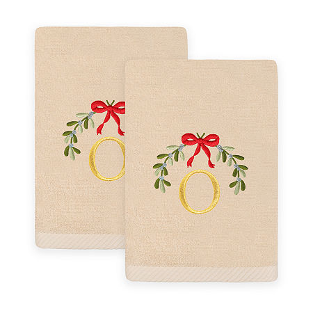 Click here for Linum Home Christmas Mistletoe Monogram Beige Embr... prices