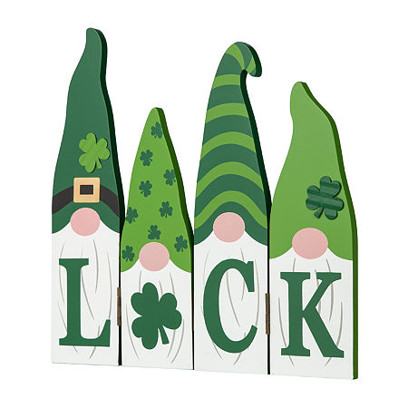 Glitzhome 12.25 L St. Patricks Wooden Luck Shamrock Gnome Table Decor - Multi