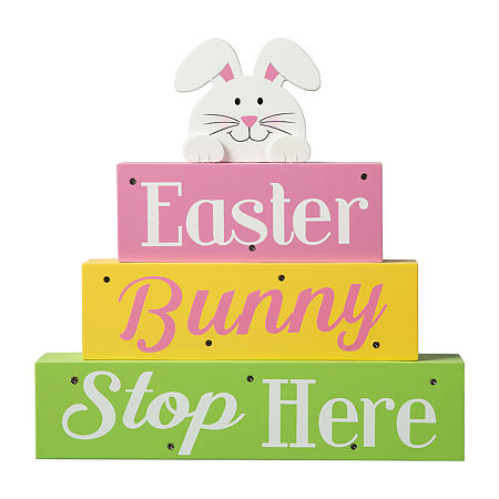 Glitzhome 12 L Easter Led Lighted Wooden Bunny Block Word Sign - Multi