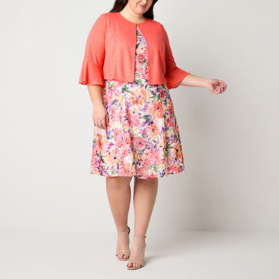 Perceptions Plus Floral Lace Jacket Dress, Color: Coral - JCPenney