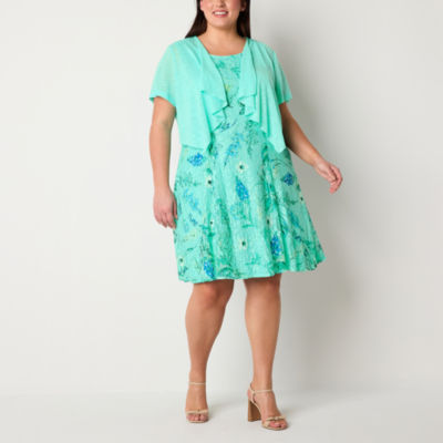 Perceptions Plus Floral Lace Jacket Dress, Color: Aqua - JCPenney