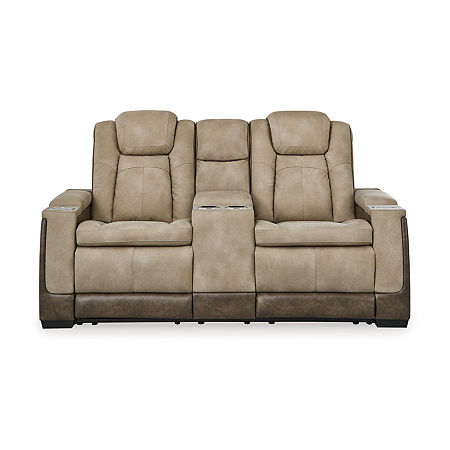 Signature Design By Ashley Next-Gen DuraPella Dual Power Reclining Track Arm Loveseat with Console  One Size  Beige