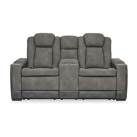 Signature Design By Ashley Next-Gen DuraPella Dual Power Reclining Track Arm Loveseat with Console  One Size  Gray