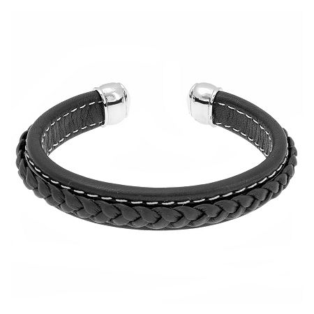 Click here for Mens Black Braided Leather Cuff Bracelet  One Size... prices