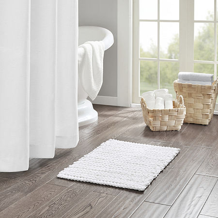 Madison Park Lasso Yarn-Dyed Cotton Chenille Bath Rug  20 x 30 - White