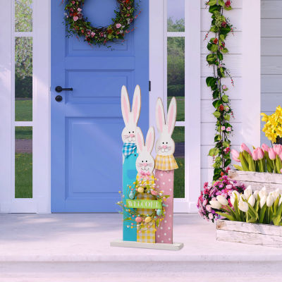Glitzhome 30" Easter Bunny Family Standing Decor, Color: White - JCPenney