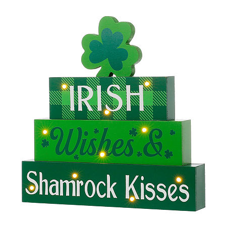 Glitzhome 11.5 Lighted St. Patricks Wooden Block Table Sign - Green
