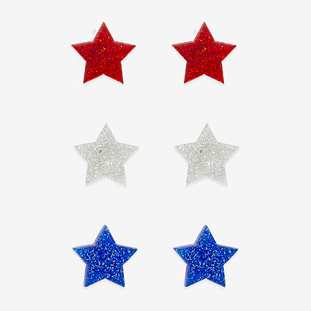 Click here for Mixit Patriotic Stud Womens Star 3 Pair Earring Se... prices