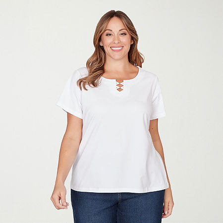 Click here for Hearts Of Palm Plus Size Solid Short Sleeve Beaded... prices