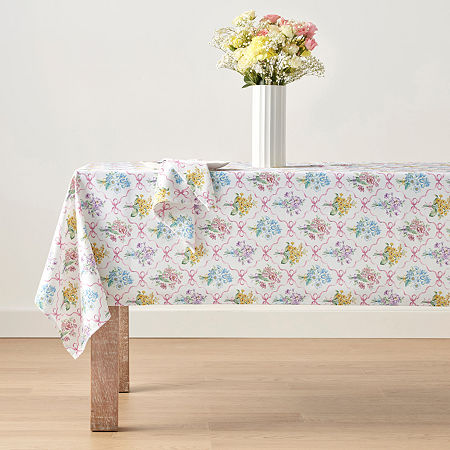 Lenox Bouquet Ribbon Lattice Design Tablecloth  60 x 120 - White